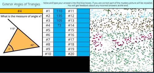 Interior and Exterior Angles of a Triangle Pixel Art Activity | TPT