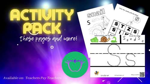 Letter S| Letter Recognition & Sound Recognition + Writing Activity Pack