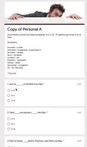 Spanish Personal A | La A Personal Google Forms Activity or Assessment