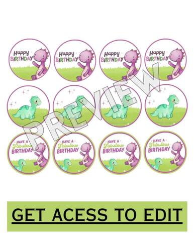 Dinosaur Cupcake birthday Topper decorations - EDITABLE Cupcake Toppers