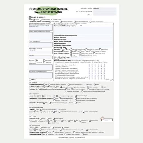 Dysphagia Bedside Swallow Screening Template: Speech Therapy Evaluation