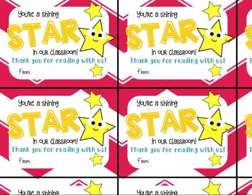 Star (Stress Ball) Guest Reader Appreciation Gift Tag- You're a shining ...