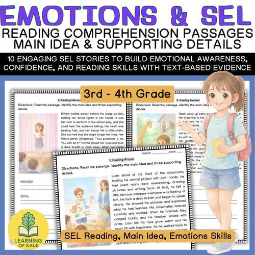 Emotions & SEL Reading Comprehension Passages | Main Idea & Supporting ...