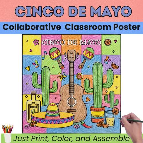 Cinco de Mayo Collaborative Poster Coloring Activity Spanish Class Decor