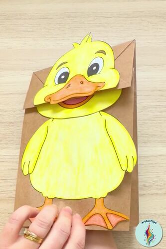 Duck Craft Paper Bag Puppet Template, Farm Animal Color Cut and Paste ...