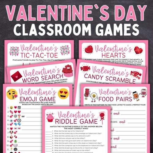 Valentines Day Classroom Game Bundle - Word Search, Riddles, Emoji Game