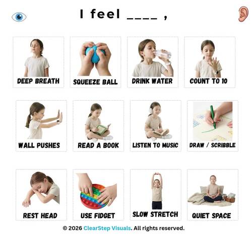 Mental Health Awareness Month Self-Regulation Choice Board with Real Photos