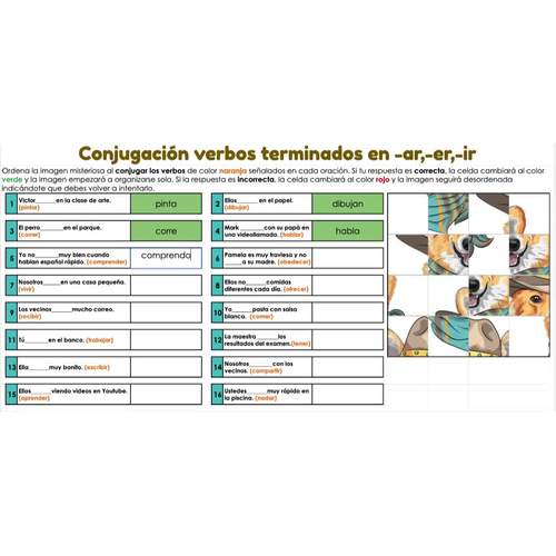 Conjugación verbos en español terminados en ar,er,ir by Ms Pat Store