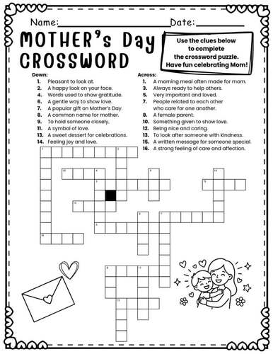 Mother's Day Crossword Puzzle: Vocabulary Activity with Answer Key, PDF ...