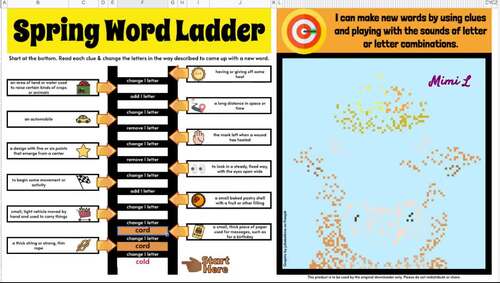 Spring Word Ladder Pixel Art for Spelling and Vocabulary with Printables