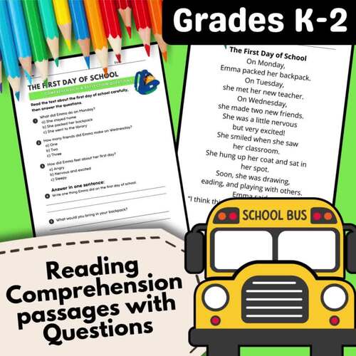 Back to School Reading Passage with Comprehension Questions – K to ...