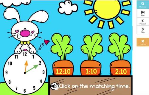Telling Time | Easter Bunny | Hour, Half Hour & 5 Minutes (BOOM CARDS)