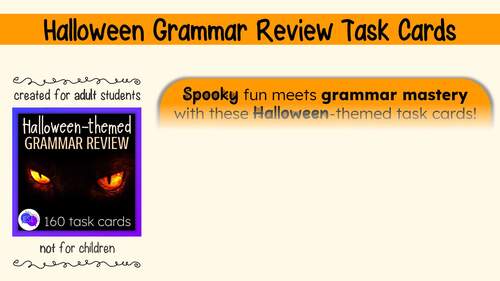 Halloween Grammar Review for Adult ESL Comprehensive Grammar Task Card ...