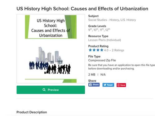 US History High School: Causes and Effects of Urbanization | TPT