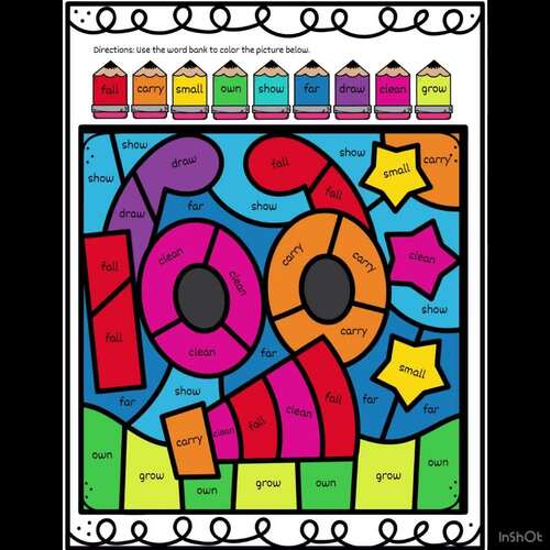 100th Day of School Literacy and Math Coloring Activities for 3rd Grade