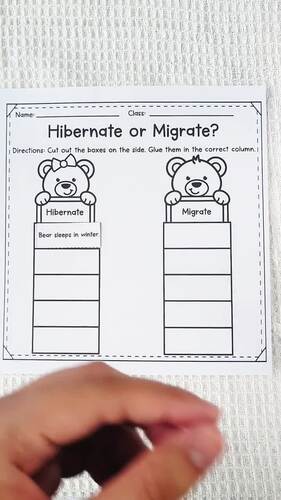 Animal in Winter Hibernation or Migration? Cut and Paste Sorting Activity