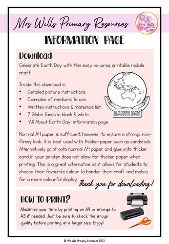 Earth Day | 3D Mobile Coloring Craft | 7 Globe Faces | Hanging ...