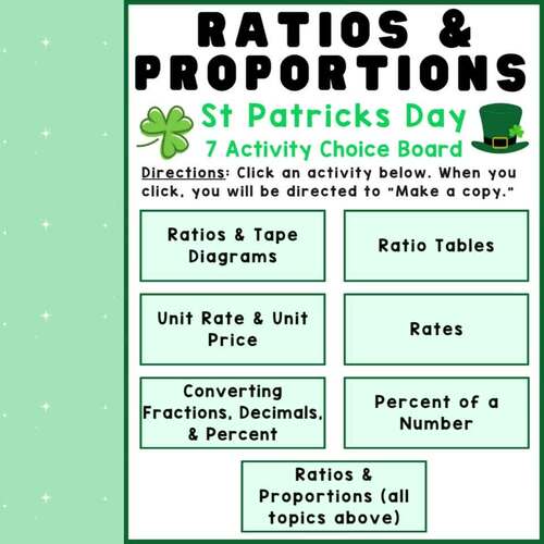 6th 7th Grade ⭐ Ratios & Proportions ⭐ ST PATRICK'S Digital Math CHOICE ...