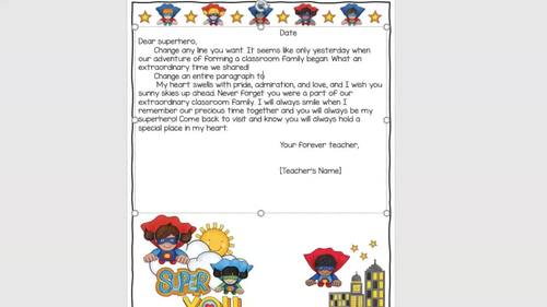 End of Year Letter from Teacher to Students and Parents Superhero Editable