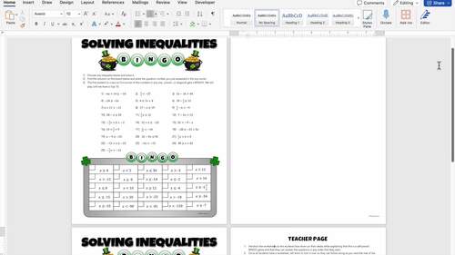 7th Grade Math Fun Worksheet Review | 2-Step Inequalities Activity St ...