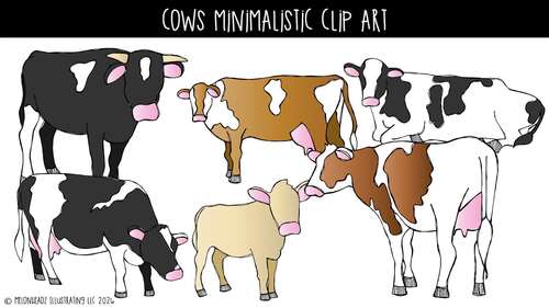 Cow clip art, Minimal Style Mini by Melonheadz Clipart | TPT