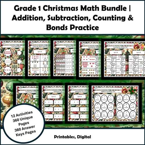 Grade 1 Christmas Math Bundle Addition Subtraction Count Frame Bond With 20