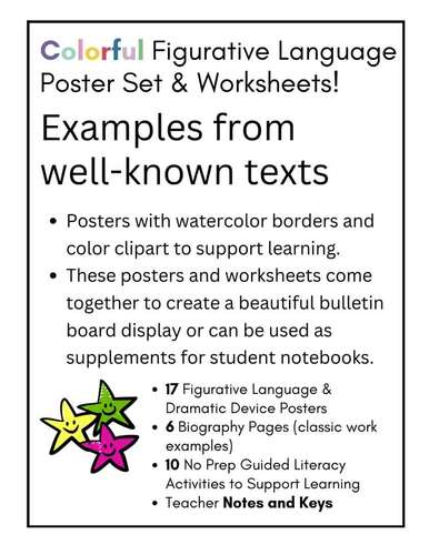 Colorful Clipart Figurative Language Poster Set & No Prep Worksheets ...