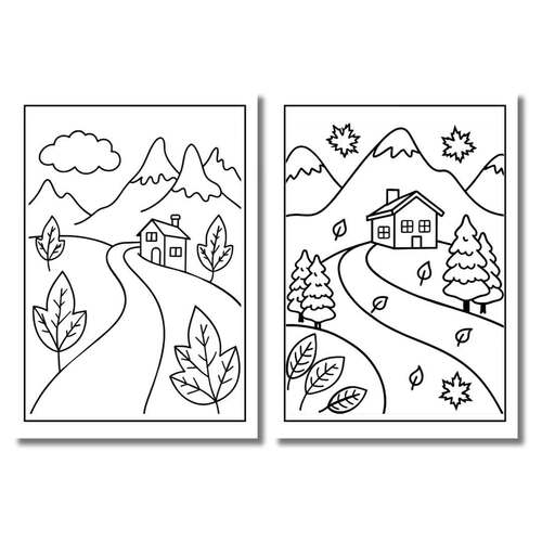 House on mountain Coloring Pages, Coloring Sheets, Preschool, Worksheets