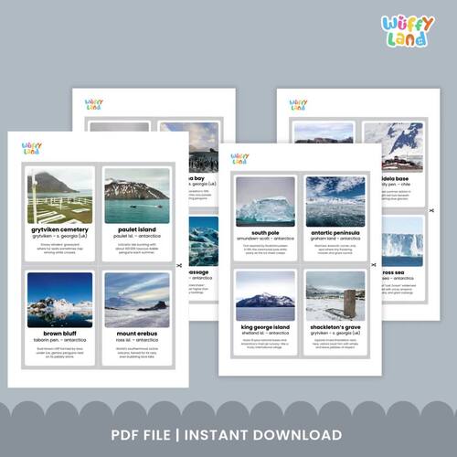 Antarctica Landmark Fun Fact Flashcards for Geography and Social Study
