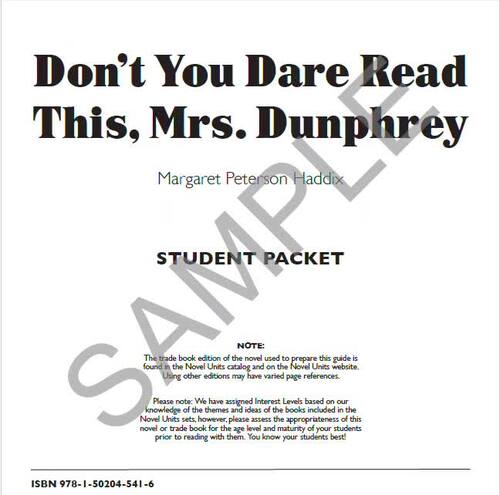 Don't You Dare Read This, Mrs. Dunphrey Novel Units® Student Packet ...