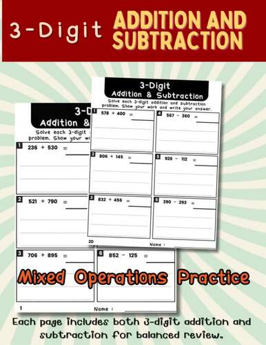 3-Digit Addition and Subtraction Worksheets | Mixed Math Practice for ...