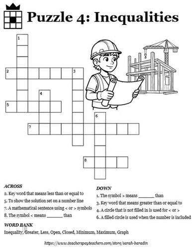 7th Grade Math Algebraic Expressions & Equation Crossword Puzzle With ...
