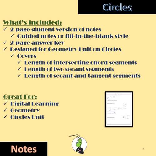Special Segment Lengths in Circles Geometry Guided Notes Circles Unit