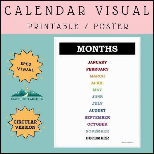 Circular Calendar, Days of Week, Months of Year POSTER | SPED Life ...