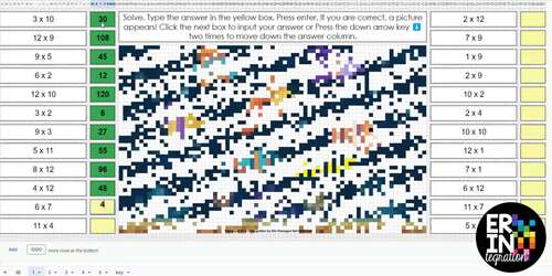 Mermaid Pixel Art Math Multiplication and Division Practice on Google ...