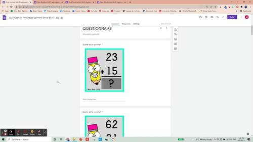 4 Quiz: L'addition et la soustraction (à deux chiffres) Google Forms™