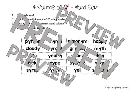 LEM Phonics | Rules | 4 Sounds of 'Y' | Sound Sort Worksheet ...