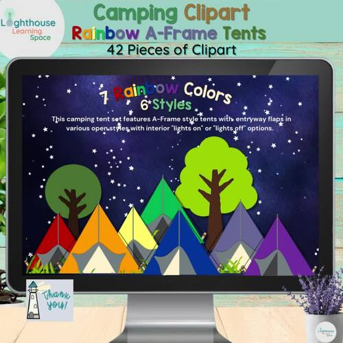 Camping Day Tents Rainbow Style Clipart by Lighthouse Learning Space