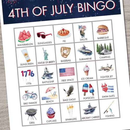 4th of July BINGO Game | Patriotic-Themed Classroom Activity - 50 Cards