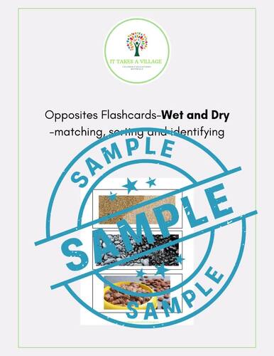 Opposites Flashcards-wet and dry, matching word to picture and sorting