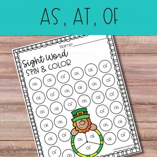 St. Patricks Spin & Color Sight Word Activity, Early Literacy & Fine ...