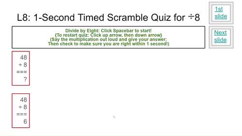 Division Flashcards, Level 8, Math Practice, Math Facts, Flash Cards