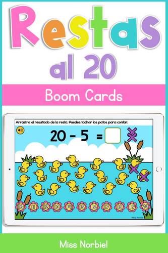Sumas y restas a 20 Boom Cards | Addition and subtraction to 20 in Spanish