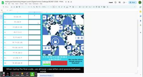 Adding and Subtracting Integers, Rational numbers Secret Code Activity ...