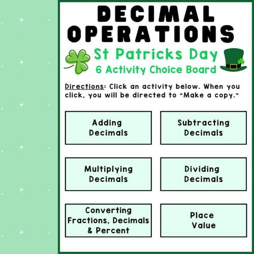 Adding Subtracting Multiplying & Dividing Decimals St. Patricks Digital ...
