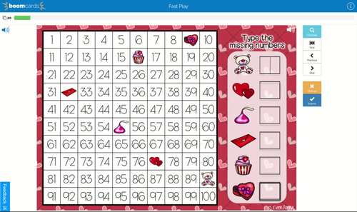 Kindergarten Valentines Day Math Boom Cards | Missing Numbers 100 Chart