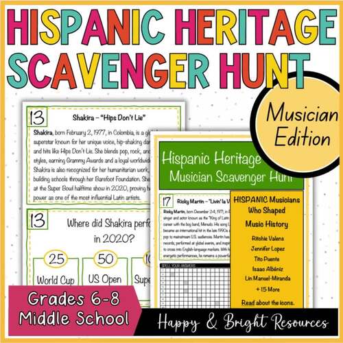 Hispanic Heritage Month Scavenger Hunt for Middle School - Musicians ...