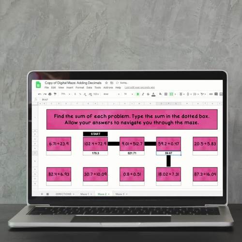 Digital Self Checking Maze Activity: Adding Decimals for Google | TPT