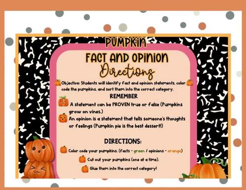Fall Halloween Pumpkin Comprehension | Fact and Opinion 1st, 2nd, 3rd Grade