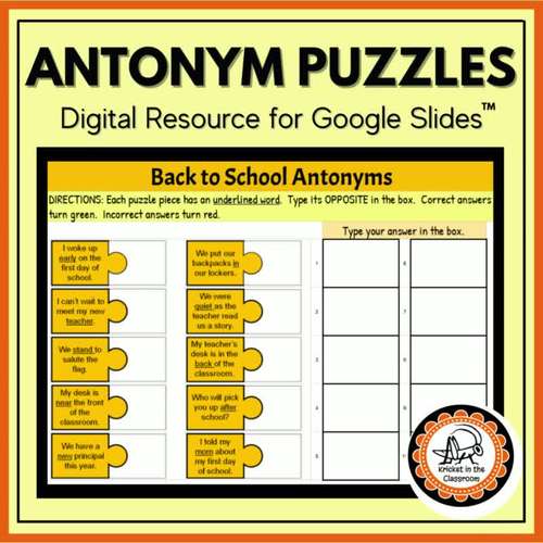 Antonyms Digital Activity for Google Slides™, Back to School Puzzles